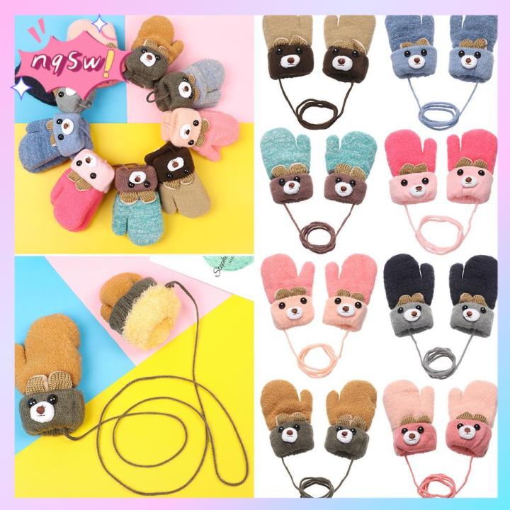 NQSW ฤดูหนาว ชายหญิง ทารกแรกเกิด ถุงมือถัก ถุงมือเด็ก อุ่นหนา การ์ตูน ...