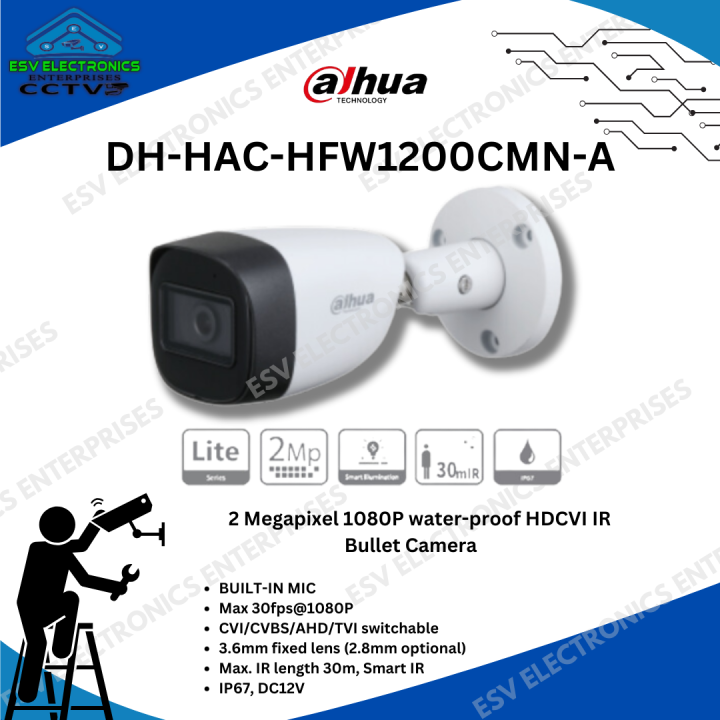 DAHUA DH-HAC-HFW1200CMN-A 2MP HDCVI IR Bullet CCTV Camera with BUILT-IN ...
