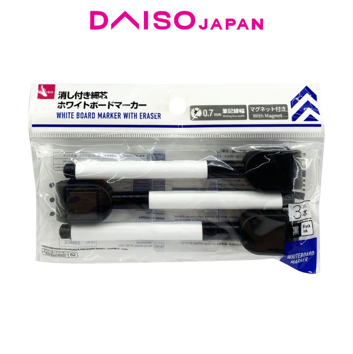 Daiso Black Thin-Tip Whiteboard Markers with Eraser (3 pieces) | Lazada PH