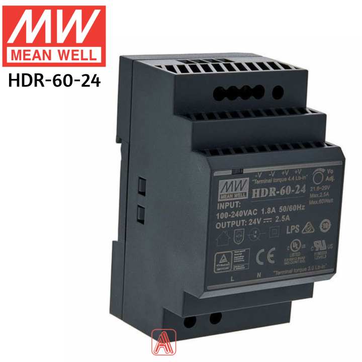 Mean Well HDR-60-24 60W 24V 2.5A Meanwell Din Rail Type Power Supply - Original 1 Year Warranty ...