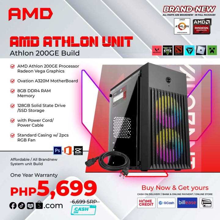 BRANDNEW System Unit CPU Standard Casing-AMD Athlon 200GE 3.5ghz-8gb ...