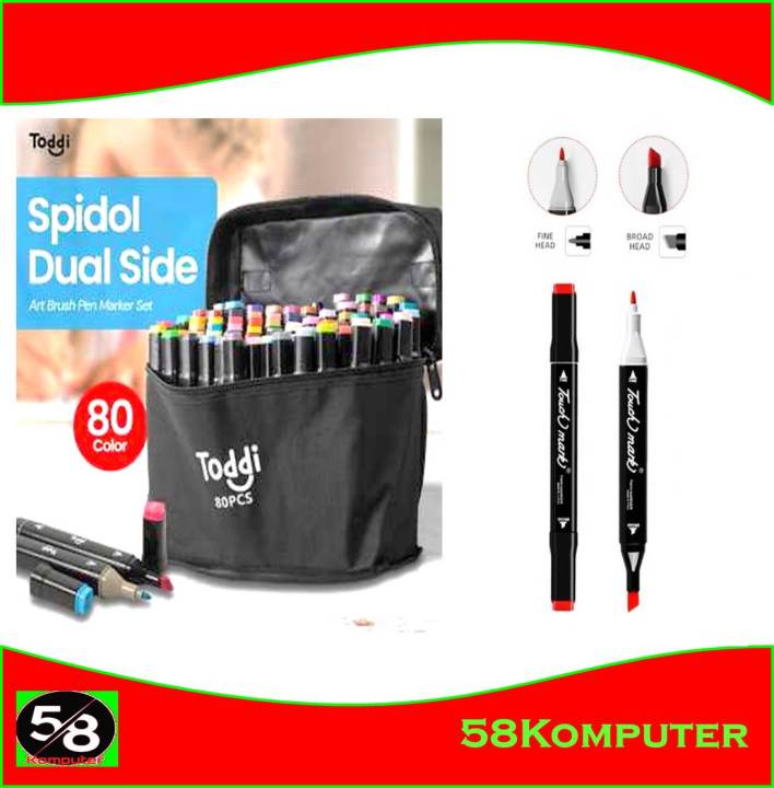 Set Spidol Toddi 40 60 80 Pcs Warna Spidol Sketsa Pena Kuas Spidol Seni ...