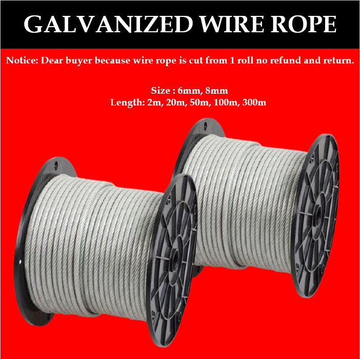 TOYU Steel Cable 6mm 8mm 2m-300m Galvanized Steel Wire Rope Steel Wire ...