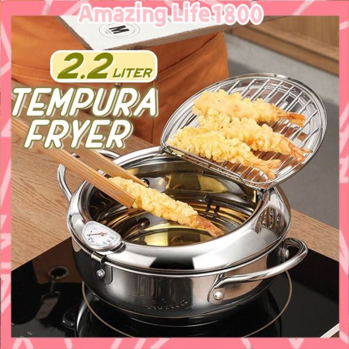 Tempura Fryer Japanese Deep Fryer Cooker With Thermometer Lid ...