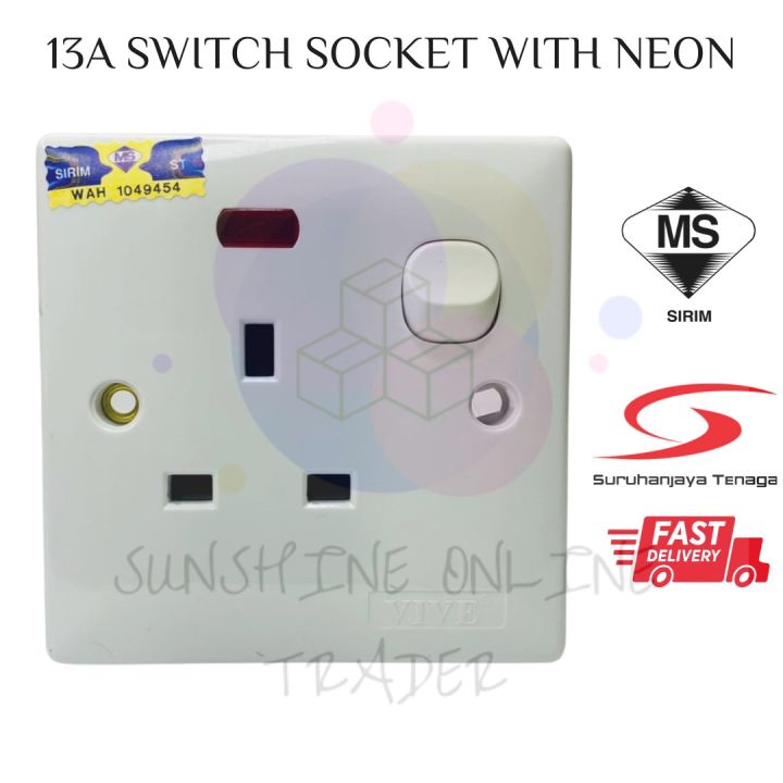 (SIRIM) 13A Single Switch Socket Outlet 13A Switch Wall Socket 13A 3 ...