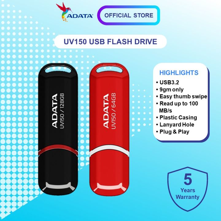 ADATA Pendrive USB3.2 USB Flash Drive UV150 - Black/Red (32GB/64GB ...