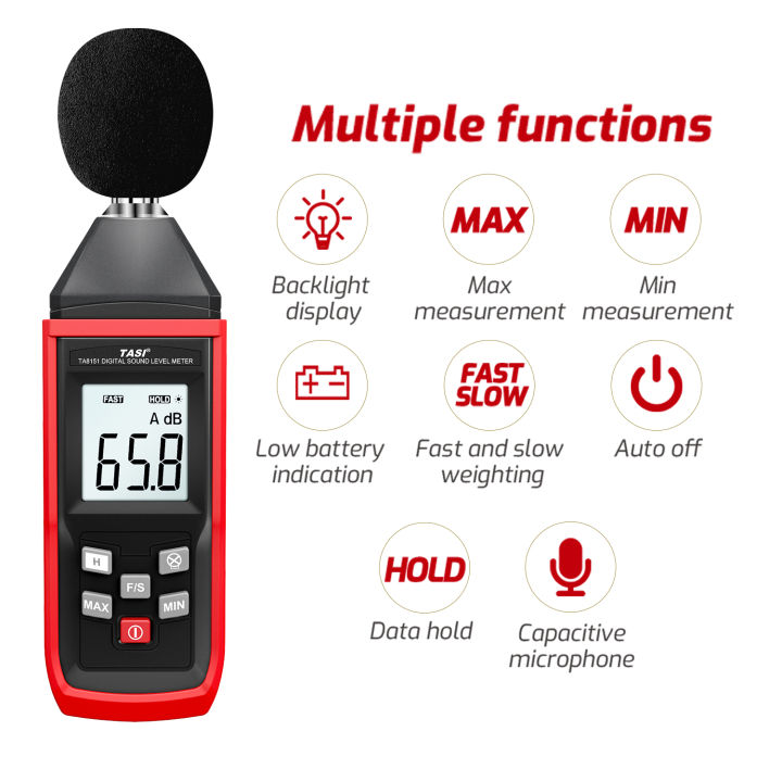 TASI TA8151 Digital Sound Level Meter SLM ครัวเรือนเครื่องวัดเสียง ...