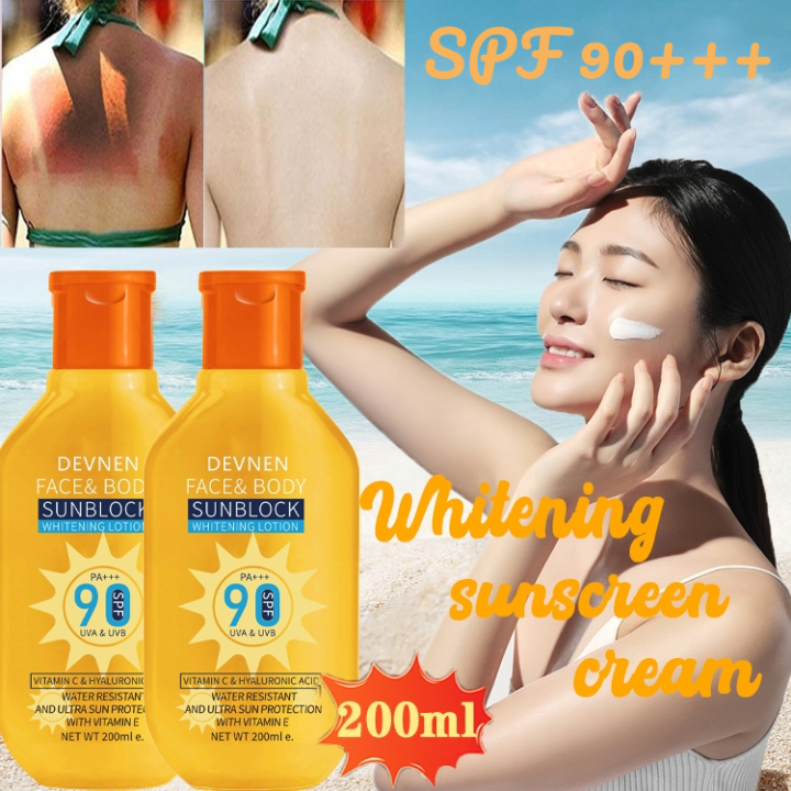 DEVNEN Sunblock Lotion For Face And Body SPF90 Whitening Sunscreen Cream Moisturizing Long Lasting Sunblock 200ml All Skin Types Sunscreen Long Lasting Sun Protection Lazada Lazada PH