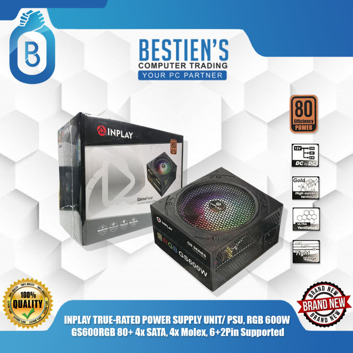 INPLAY TRUE-RATED POWER SUPPLY UNIT/ PSU, RGB 600W GS600RGB 80+ 4x SATA ...