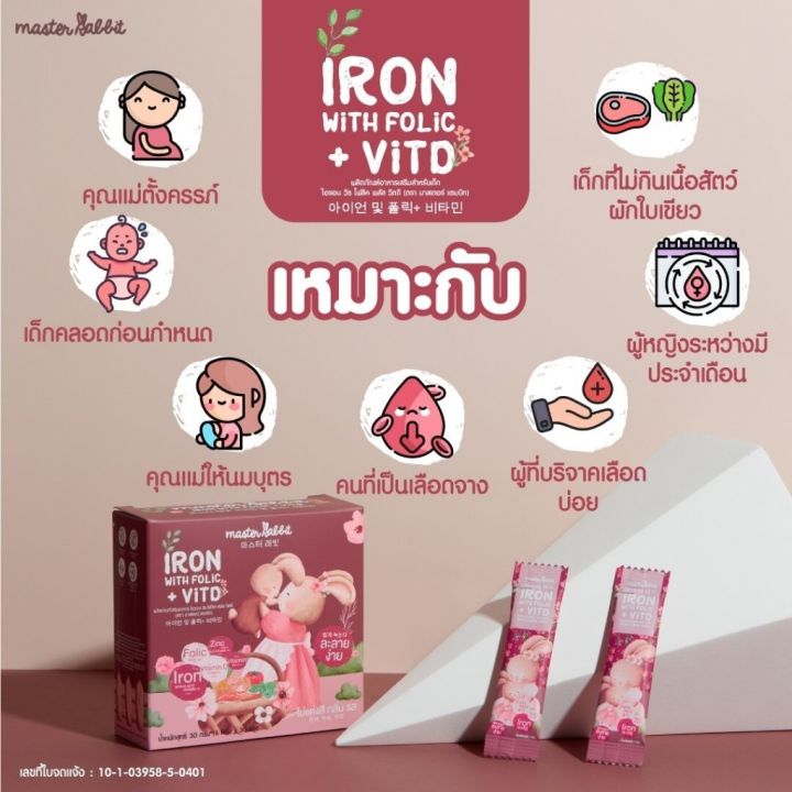 ธาตุเหล็ก และ โฟลิกพลัส วิตดี Master Rabbit Iron With Folic + Vit D ...