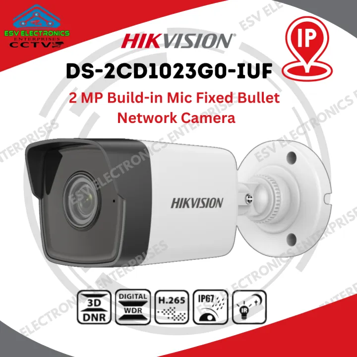 HIKVISION DS-2CD1023G0-IUF. 2 Mega pixel Build-in Mic Fixed Bullet Network CCTV Camera | Lazada PH