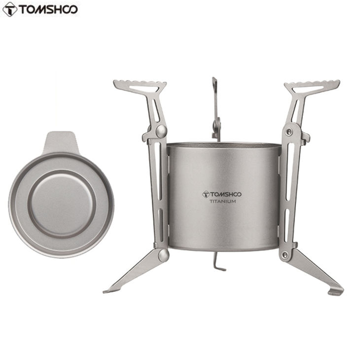 TOMSHOO Titanium Alcohol Stove with Lid Foldable Legs and Pot Supports ...