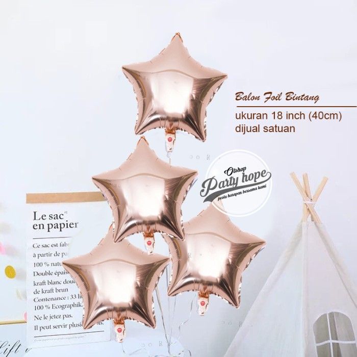 balon foil bintang ROSE GOLD 40 cm / balon star / balon foil bintang ...