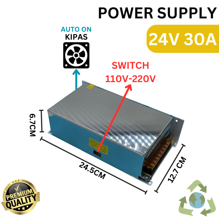 Switching Power Supply PSU 24V 30A High Quality, 24 Volt 30 Ampere Cooling Fan Jaring Adaptor ...