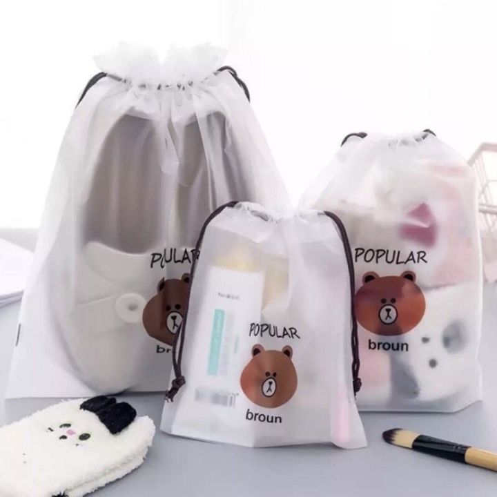 กระเป๋าเก็บเครื่องสำอาง ถุงพลาสติกหูรูด ถุงเก็บของ ลายการ์ตูน หมีสี ...