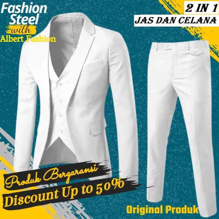 SETELAN JAS PUTIH / SETELAN JAS NIKAH PUTIH / JAS KANTOR FORMAL PRIA ...