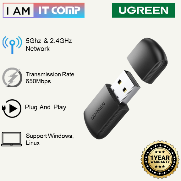 UGREEN AC650 USB-A Wireless Dual Band Wifi Adapter / USB WiFi 2.4G & 5G ...