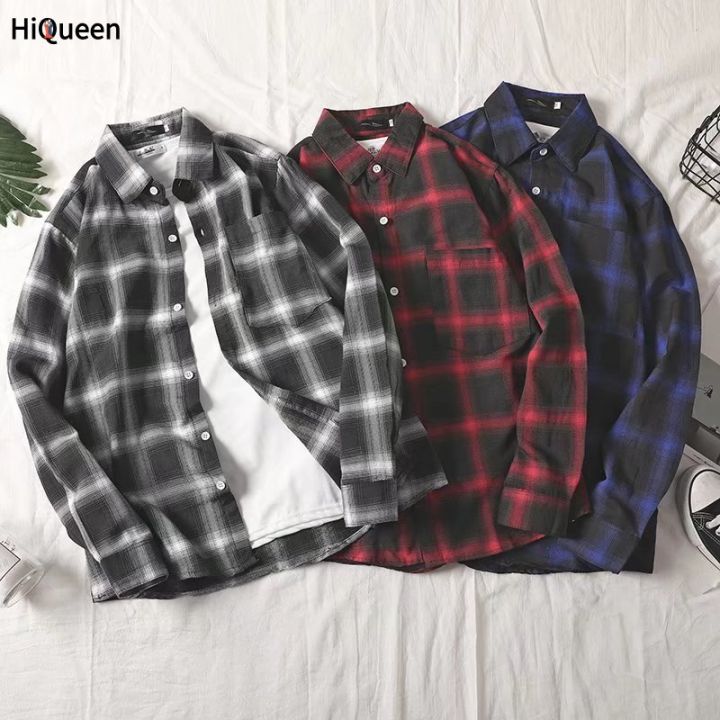 เสื้อเชิ้ตแขนทรงหลวมยาวพิมพ์ลายลายสก๊อต HiQueen | Lazada.co.th