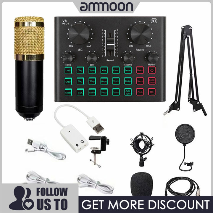 [ammoon]Sound Card & Microphone Set V8 Plus Soundcard BM800 Condenser ...
