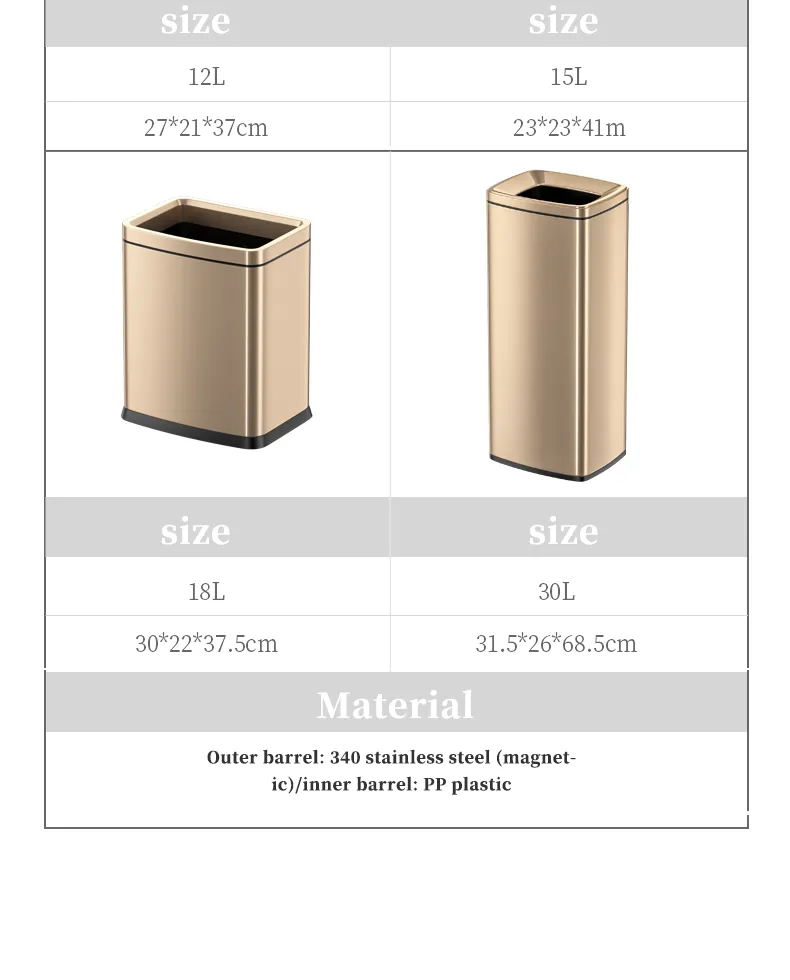 Leasylife 8L Light Stainless Steel SquareTrash Can, Open Top Champagne ...