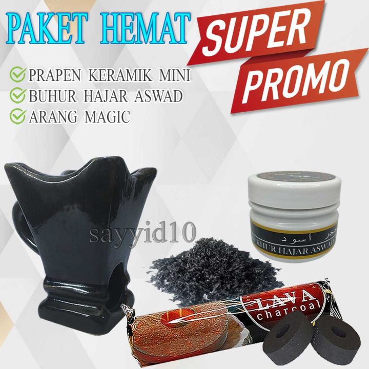 paket hemat 3in1 buhur hajar aswad arang magic prapen kramik mini dupa ...