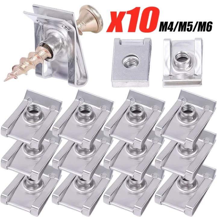 10Pcs Auto Stainless Steel U-clip with Threaded Nut Clip Piece Auto ...