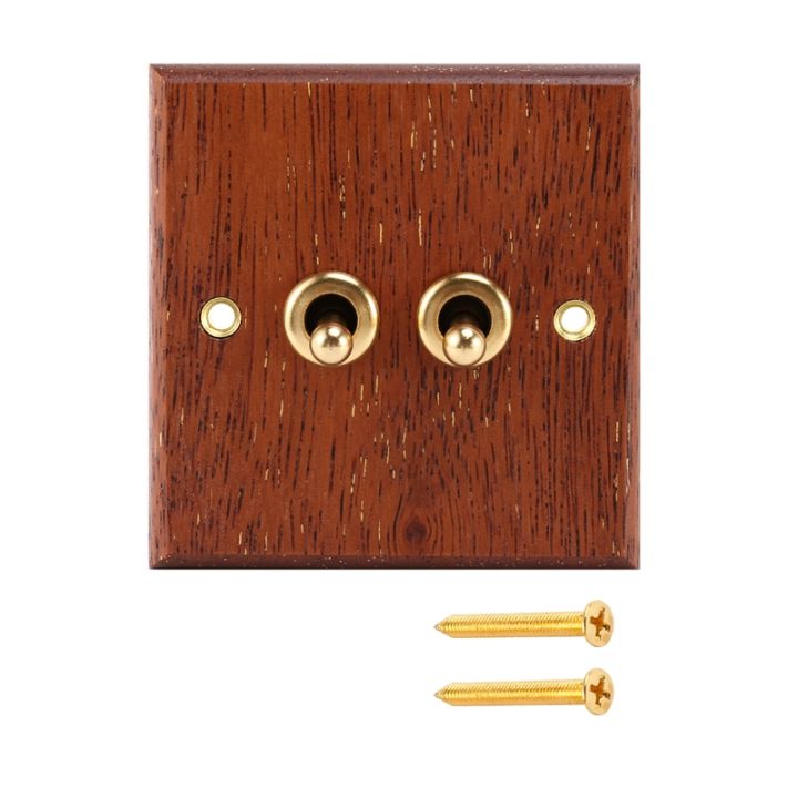 86 Type Solid Wood Panel Switch Wall Light Retro Brass Toggle Switch ...