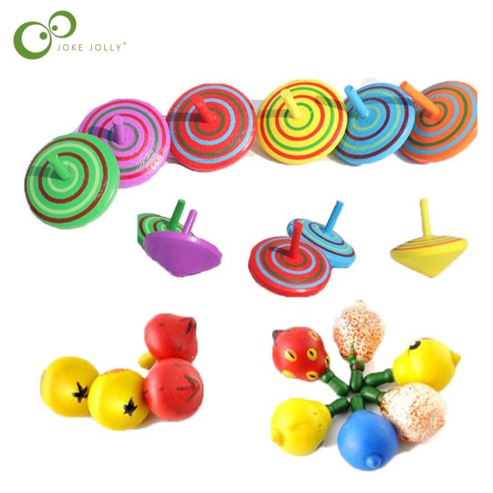 10Pcs Kids Mini Colored fruits Wooden Gyro Toys for Children Relief ...