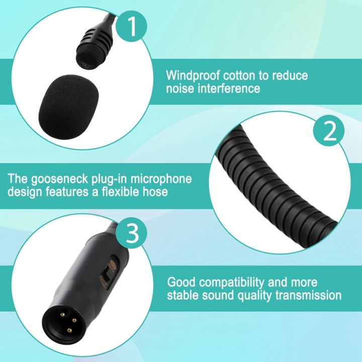 Gooseneck Microphone 3 Pin Flexible Noise Reduction Gooseneck Plug in ...