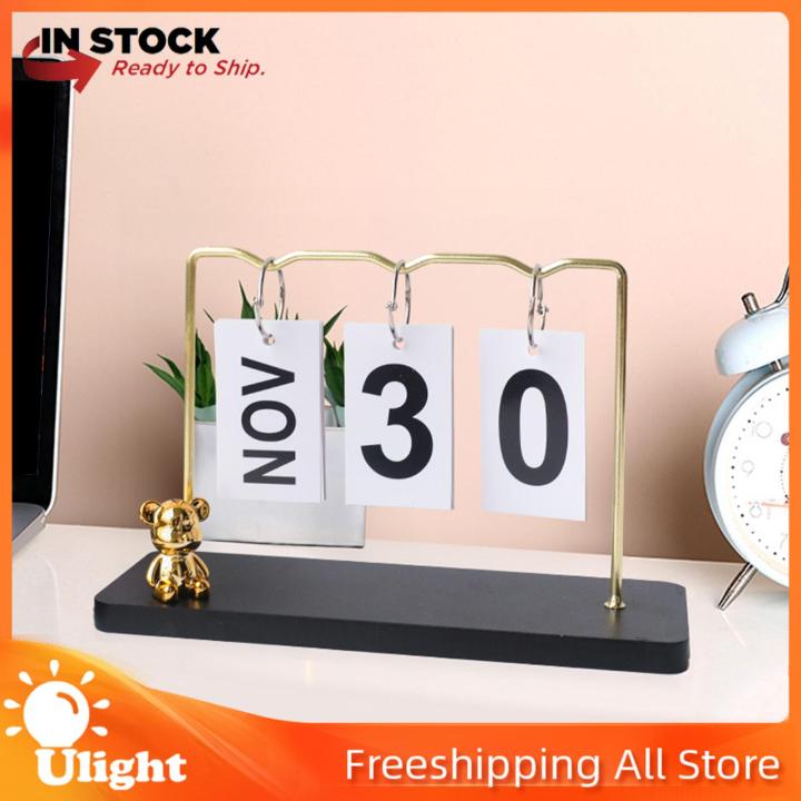 Ulight Desk Calendar Table Centerpieces Wood Base Classroom Perpetual ...