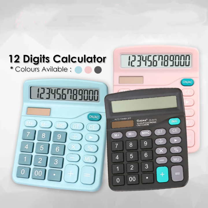[ABS] Calculator Dual Powered 12 Digits Solar & Battery Cute Pastel ...