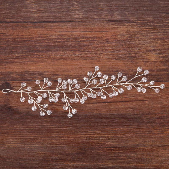 Handmade Crystal Leaves Headband Pearl Bead Tiara for Women Party ...