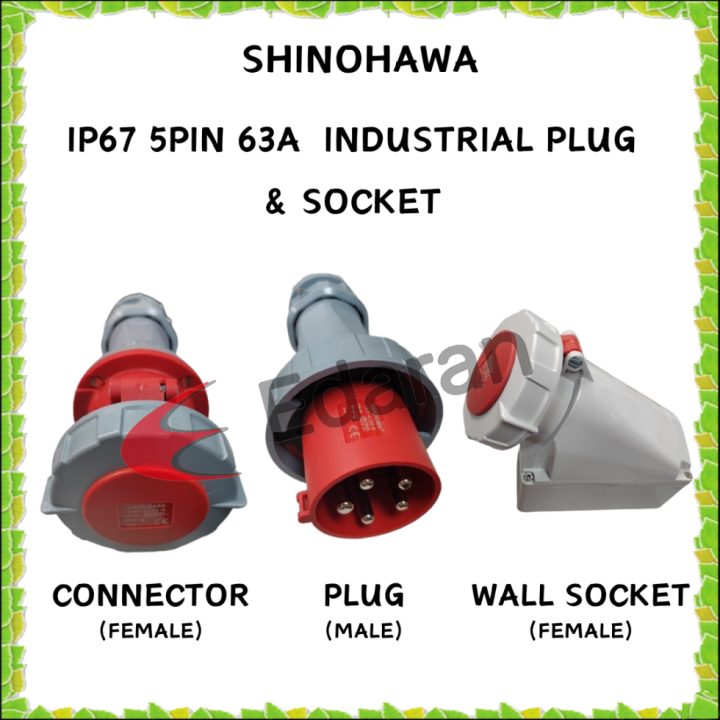 SHINOHAWA 5 PIN 63A SAFETY INDUSTRIAL PLUG / SOCKET (COUPLER) / SOCKET ...