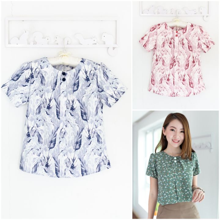 Narinari : NT2328 Double Button Placket Blouse เสื้อทำงานสวยสุภาพ ...