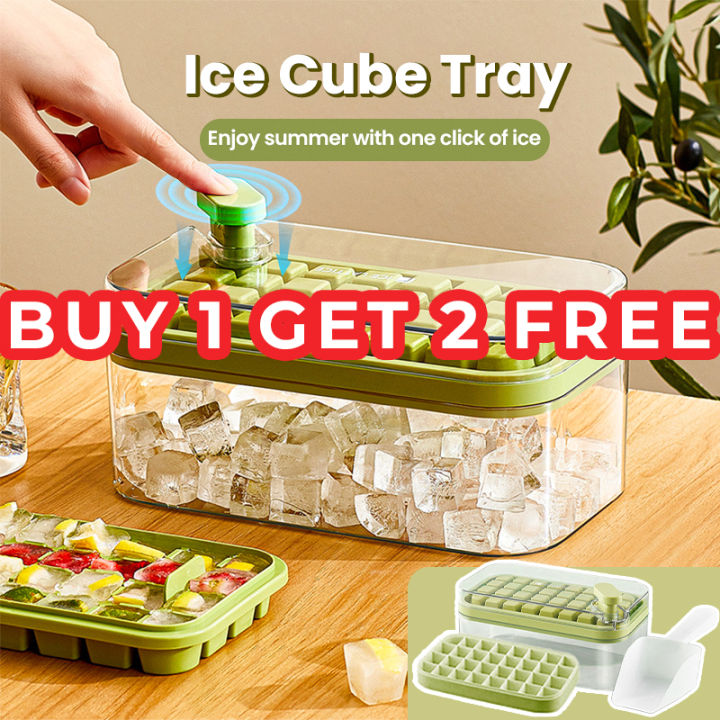 64 Grids Ice Lattice Ice Cube Tray with Lid and Bin 2 Pack Ice Cube ...