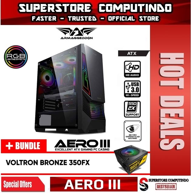 Armaggeddon AERO III ATX Gaming PC Case with Tempered Glass Side Panel ...