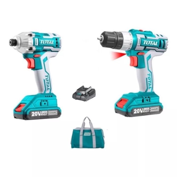 Total สว่านไขควงกระแทก ไร้สาย 20 โวลท์ + สว่านไร้สาย 20 โวลท์ รุ่น TCKLI2006 ( Lithium-Ion ...