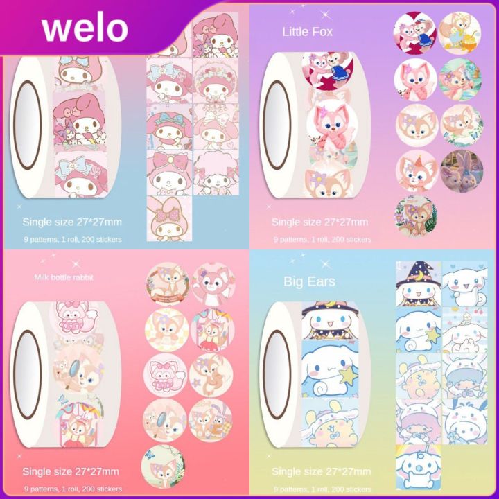 200PCS/Roll Sanrio Tape Sealing Stickers Cute Cartoon Melody ...