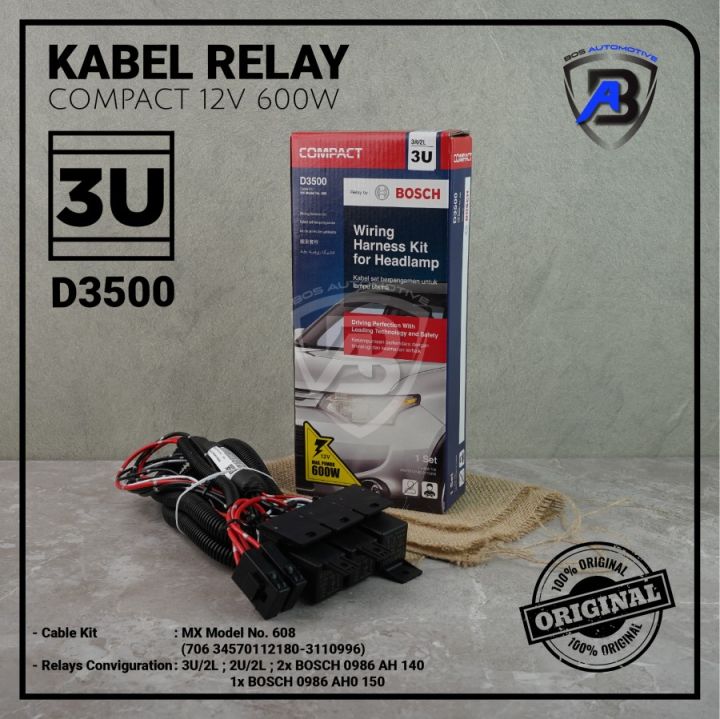 【BOSCH】KABEL RELAY SET LAMPU DEPAN HEADLAMP H4 MOBIL 3 RELAY D3500 ...