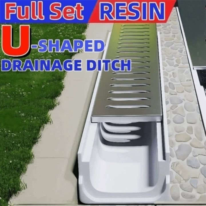 PICKIT Resin Drainage Gutter Single/Double Row Heavy Duty Linear Drain ...