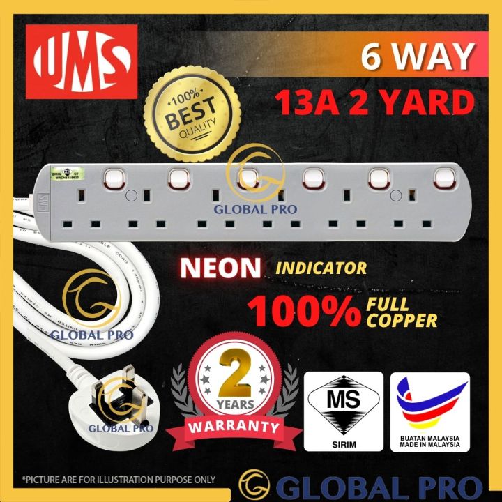 UMS Sirim Approved 8613-N 6 Gang 2 Yard 8613-N Portable Trailing Socket ...