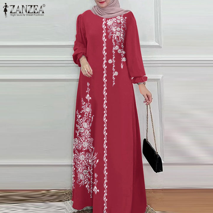 ZANZEA Muslimah Women Muslim Raya Clothes O-Neck Flore Print Lantern ...