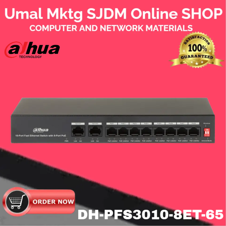 DAHUA DH-PFS3010-8ET-65 10-Port Unmanaged Desktop Switch with 8-Port ...