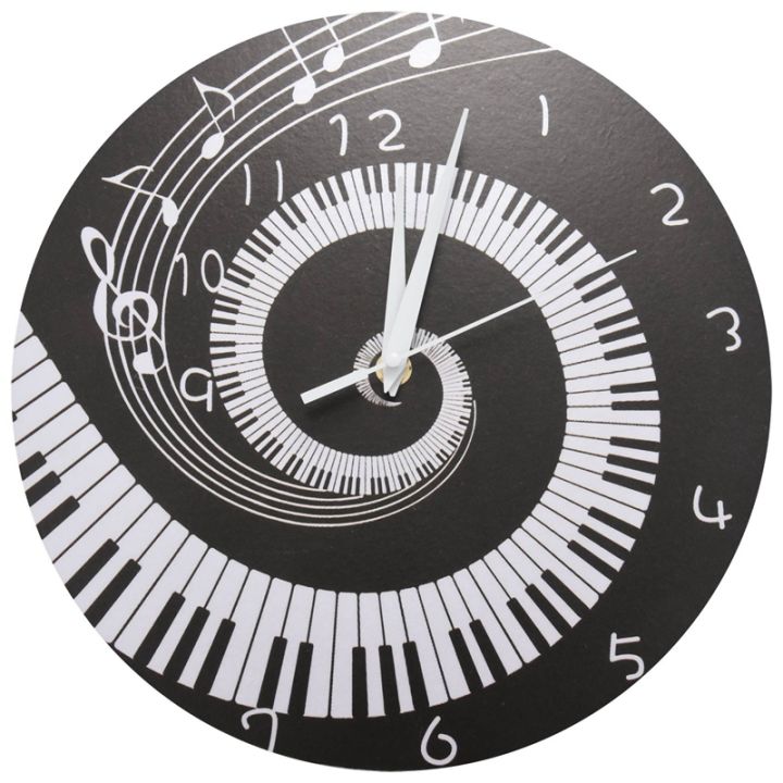 Elegant Piano Key Clock Music Notes Wave Round Modern Wall Clock ...