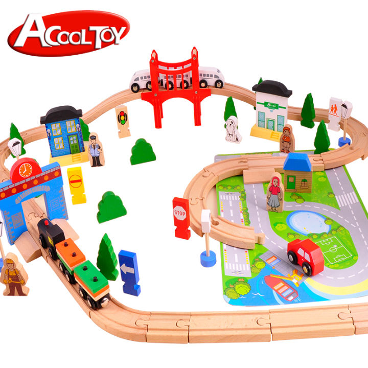 80Pcs Wooden K Baby Toys Train Track Set Railway Train Wooden Toy Train ...