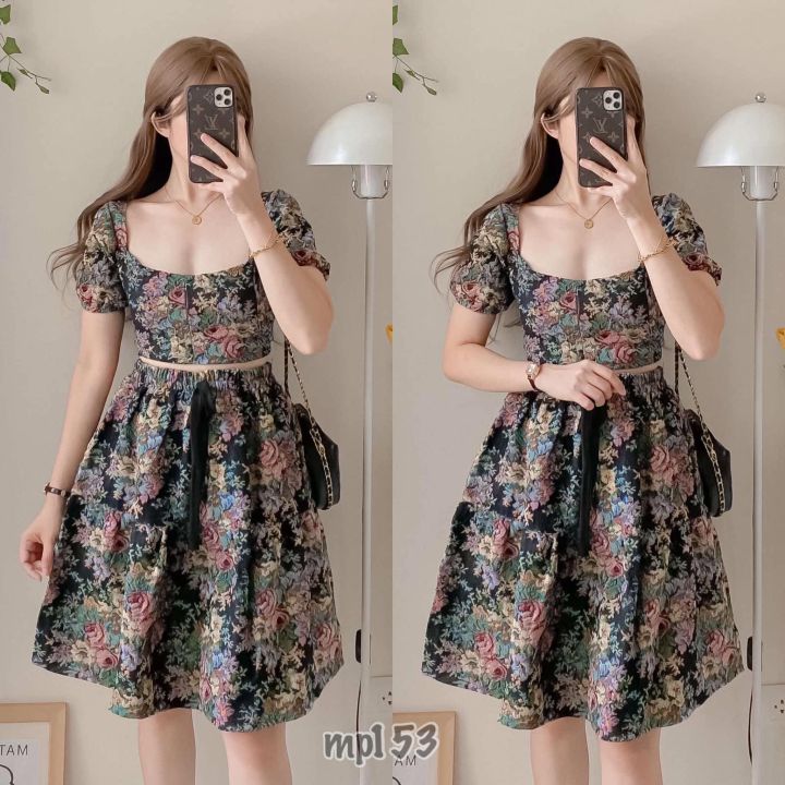 LZC P152 Colina terno skirt fit up to large garterized back top garterized skirt brocade fabric ...