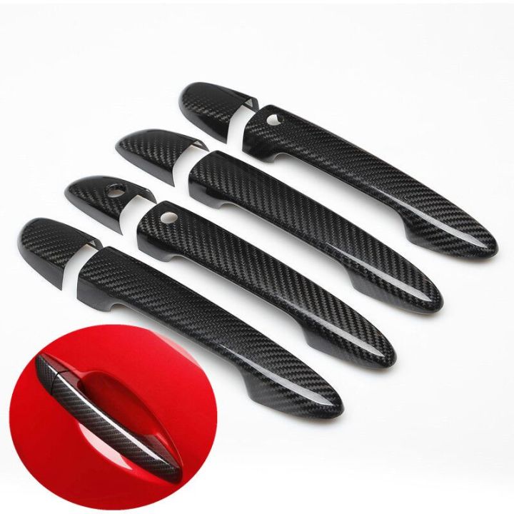 8Pcs Carbon Fiber Chrome Car Door Handle Frame Panel Cover Trim ABS ...