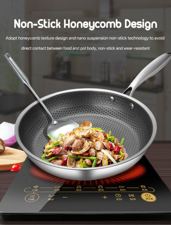 🇲🇾🐱24-30cm Stainless Steel Honeycomb Nonstick Pan Single Handle Frying Pan / Periuk Masak Tidak ...