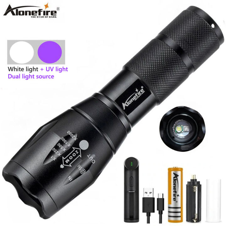Alonefire E17T6+395nm LED Dual Light Source UV Flashlight Fluorescent ...