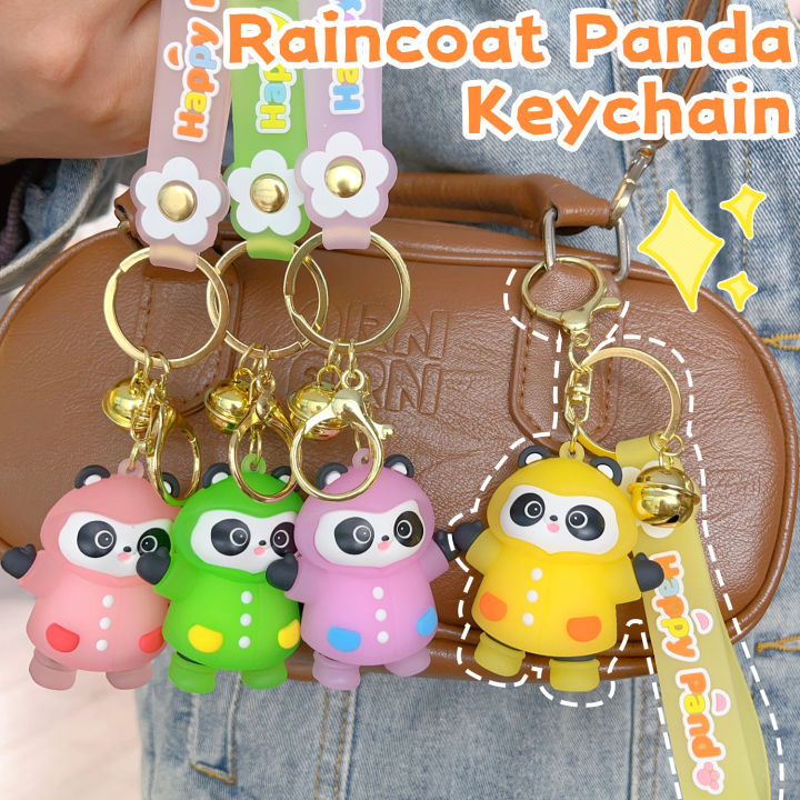 Panda Doll Keychain Bag Pendant Female Cute 3D Doll Keychain Raincoat ...